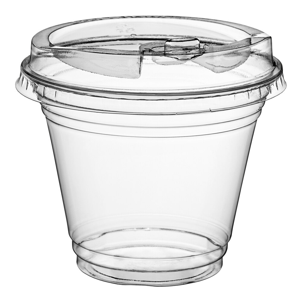 Choice 9 oz. Clear PET Plastic Cold Cup With Strawless Sip Lid - 50/Pack