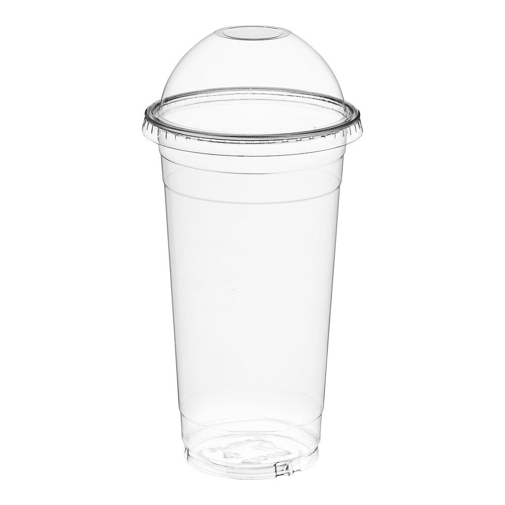 Choice 24 oz. Clear PET Plastic Cold Cup With Dome Lid With No Hole ...