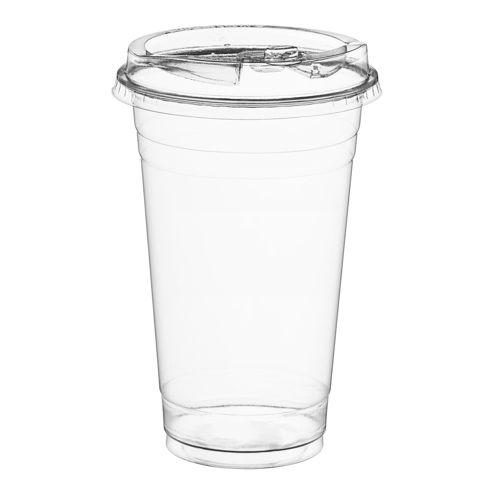 Choice 20 oz. Clear PET Plastic Cold Cup With Strawless Sip Lid - 50/Pack