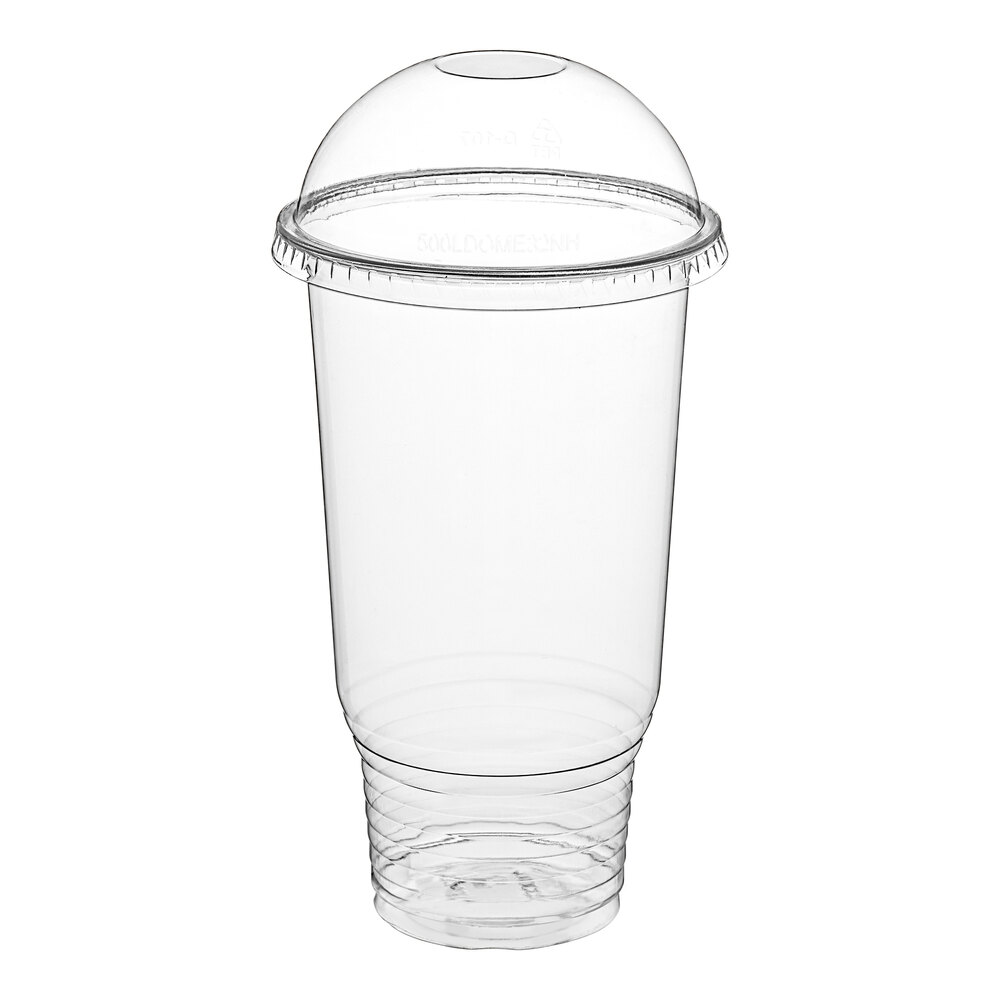 Choice 32 oz. Clear PET Plastic Cold Cup With Dome Lid With No Hole - 50/Pack