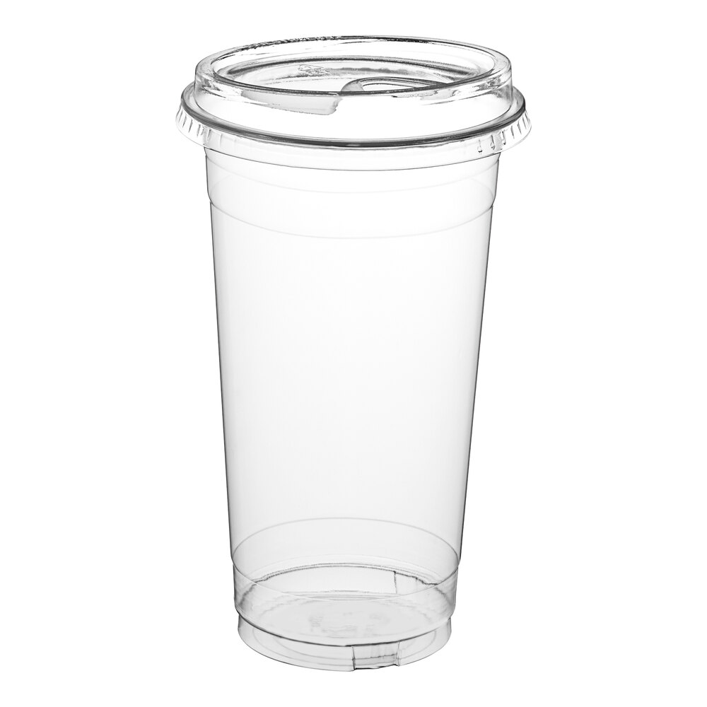 Choice 32 oz. Straight Wall Clear PET Plastic Cold Cup With Sip-Through Lid With Extra Wide ...