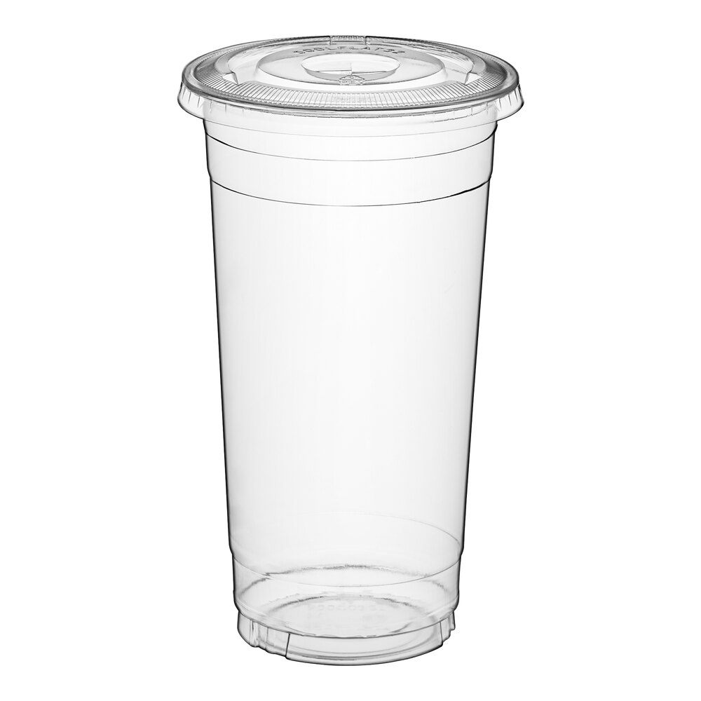 Choice 32 oz. Straight Wall Clear PET Plastic Cold Cup with Flat Lid - 50/Pack