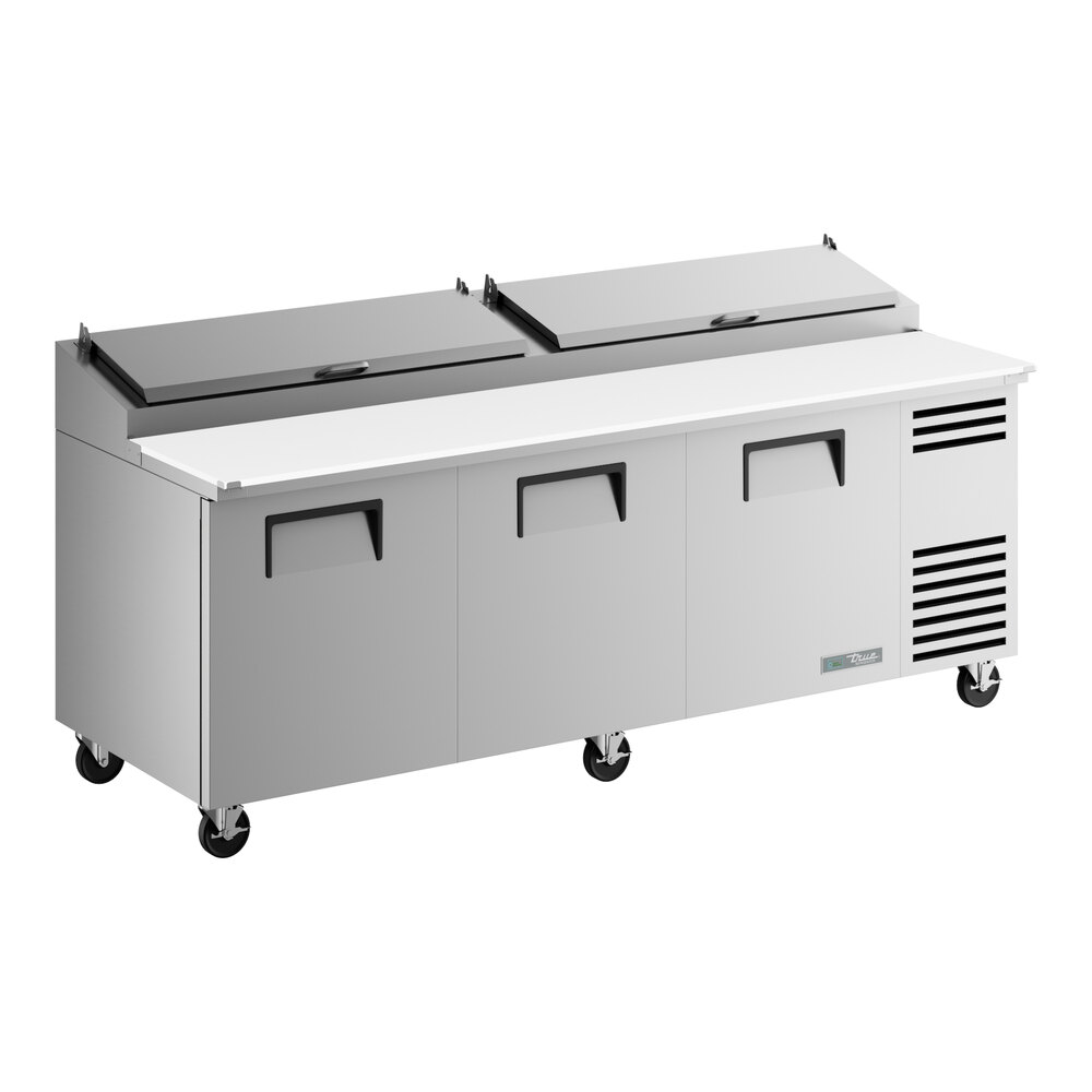 True TPP-AT2-93-HC 93 1/2" 3 Door Refrigerated Pizza Prep Table with 2 Lids