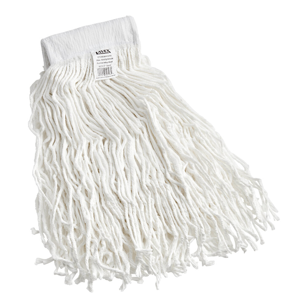 Lavex 24 oz. #32 White Rayon Cut-End Mop Head with 5" Headband - 12/Case