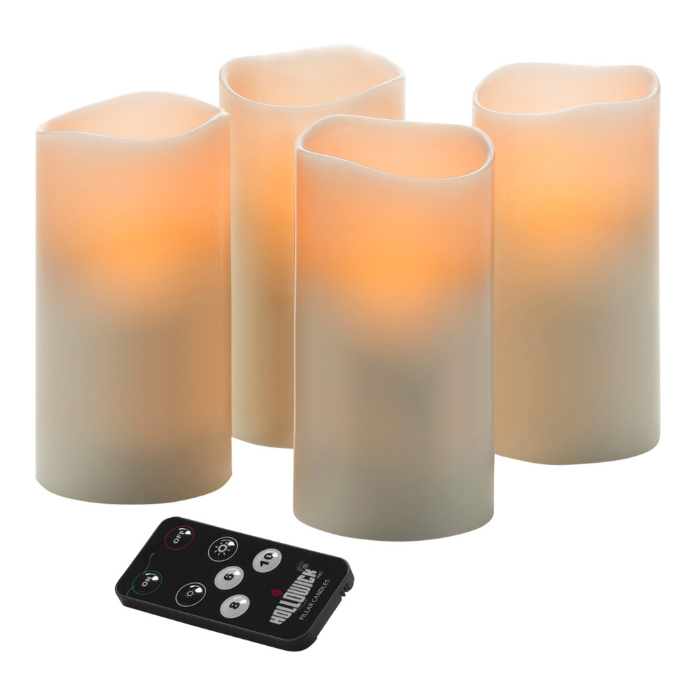 Hollowick 6" x 3" 4-Piece Ivory LED Wax Pillar Set with Magnetic Remote