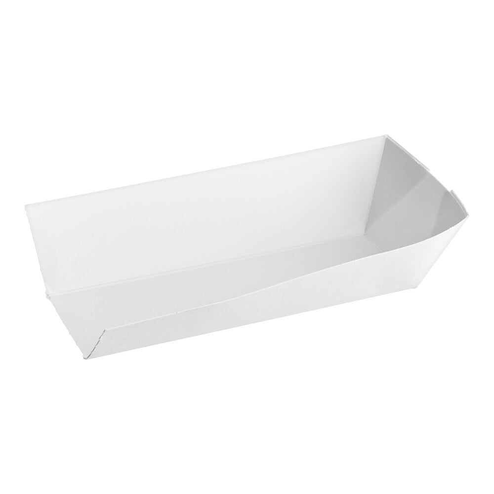 5 3/4" x 3 1/2" x 1 3/8" Glued End White Paper Hot Dog Tray - 2,000/Case