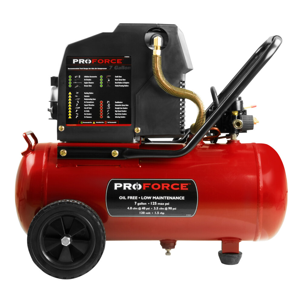 ProForce 7 Gallon Portable Oil-Free Horizontal Steel Single-Stage Air ...