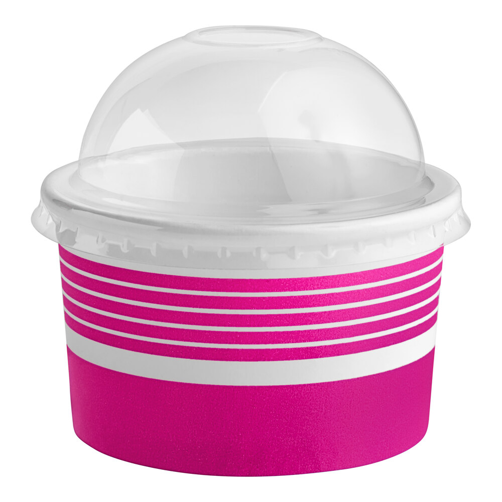 Choice 6 oz. Pink Paper Frozen Yogurt / Food Cup with Dome Lid - 50/Case