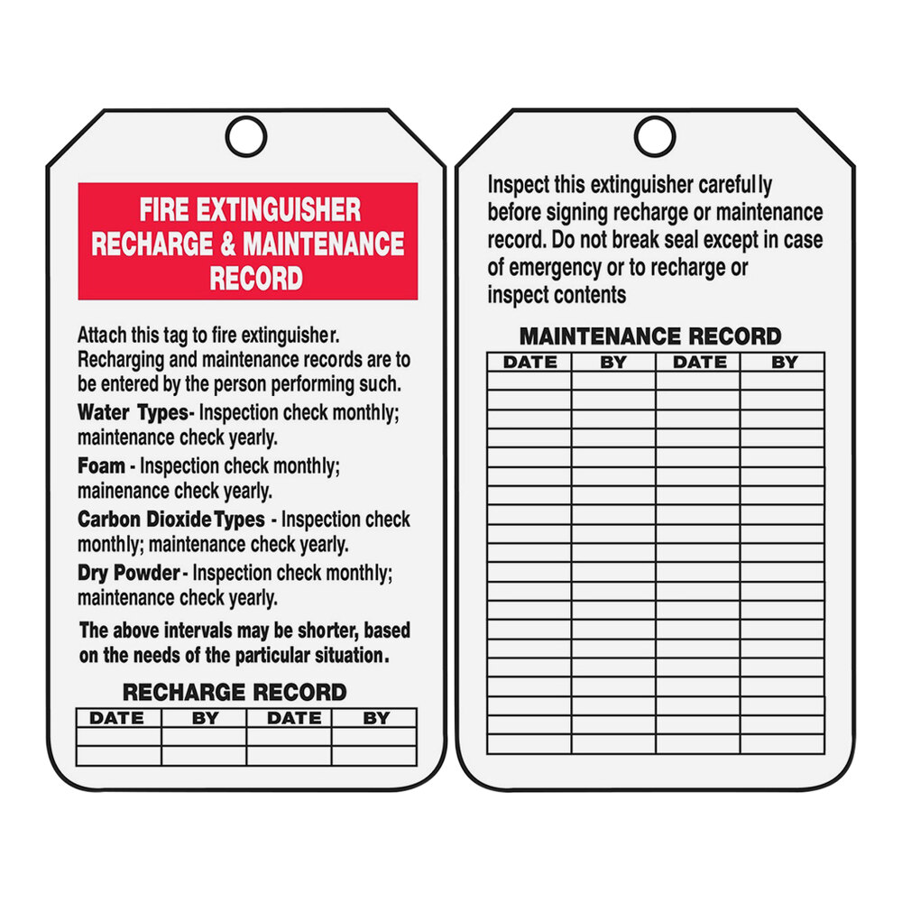 Accuform TRS211CTP Cardstock Fire Extinguisher Tag with Recharge and Maintenance Record - 5 3/4 ...