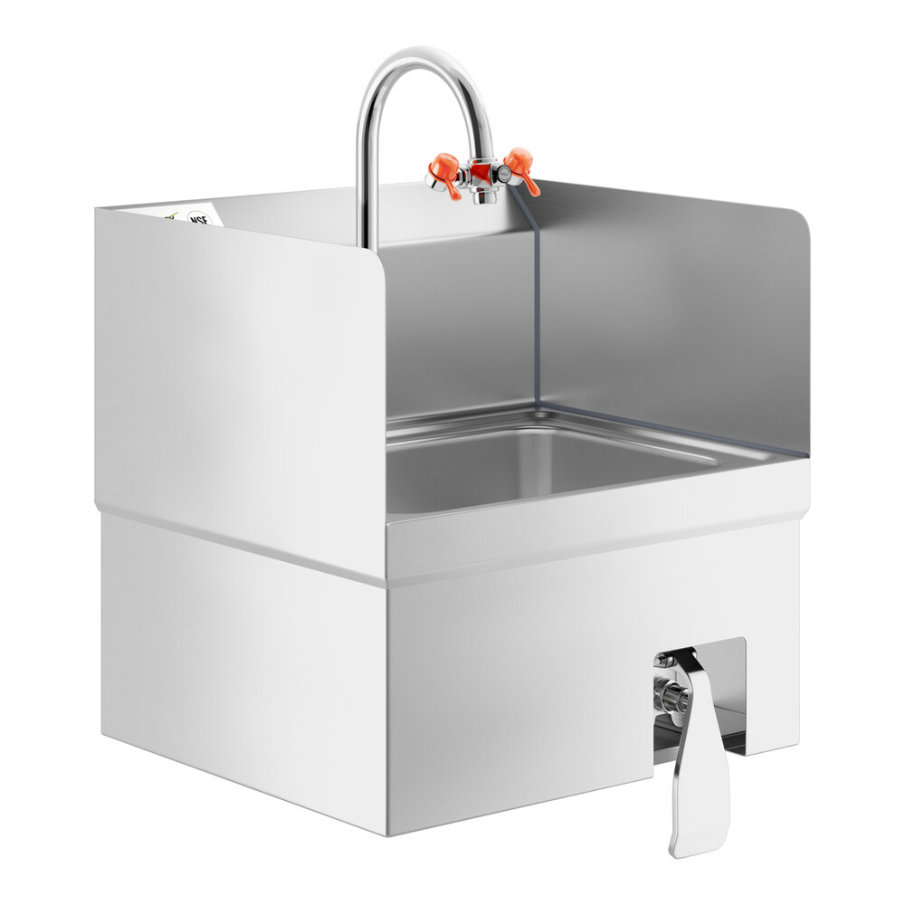 Regency 17" x 15" Wall Mounted Hands-Free Hand Sink with Knee Operated ...