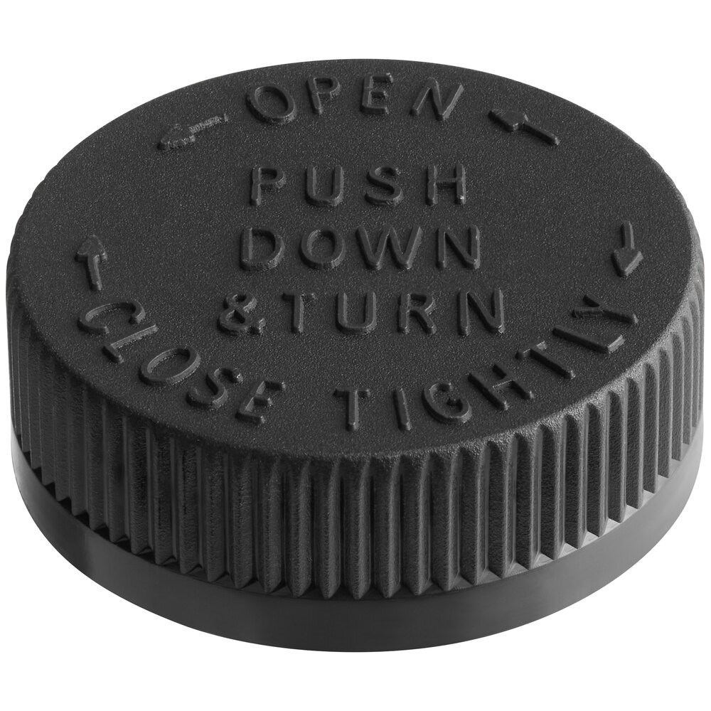 45/400 Black Child Resistant Cap with Foam Liner and Instruction Text ...