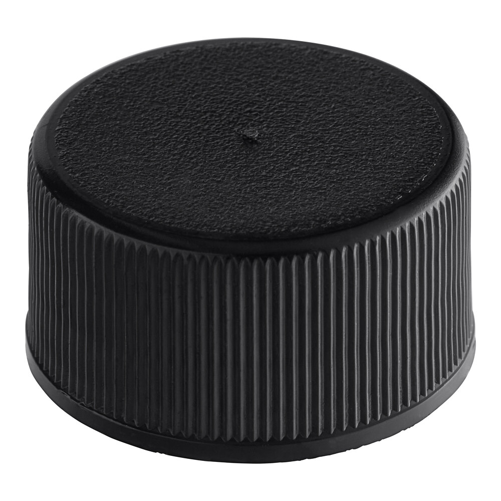 24/414 Flat Black Ribbed Continuous Thread Plastic Lid with F217 Liner ...