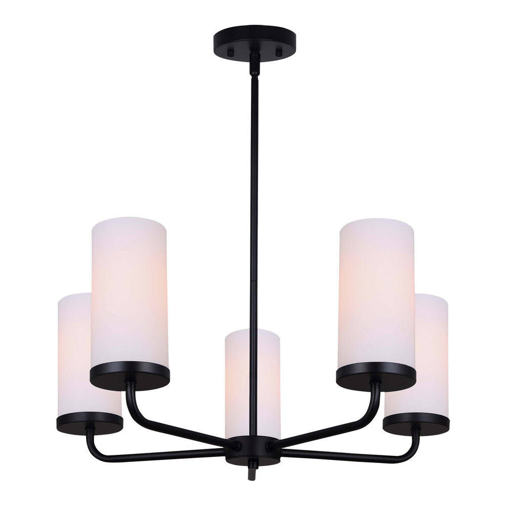 Canarm Malloy Matte Black 5-Light Chandelier with Flat Opal Glass ...