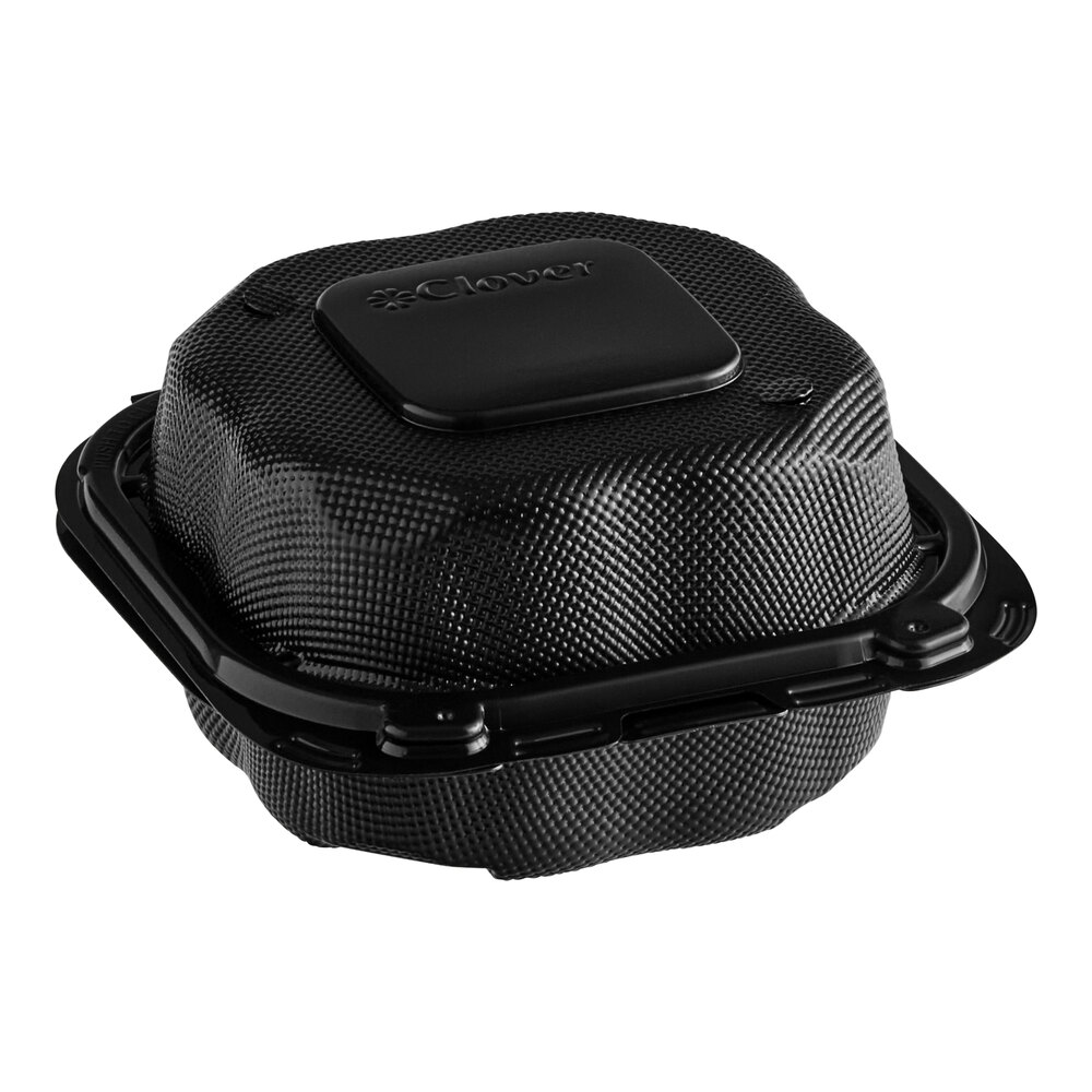 Genpak Clover 6" x 6" x 3" Microwavable 1-Compartment Black Plastic ...