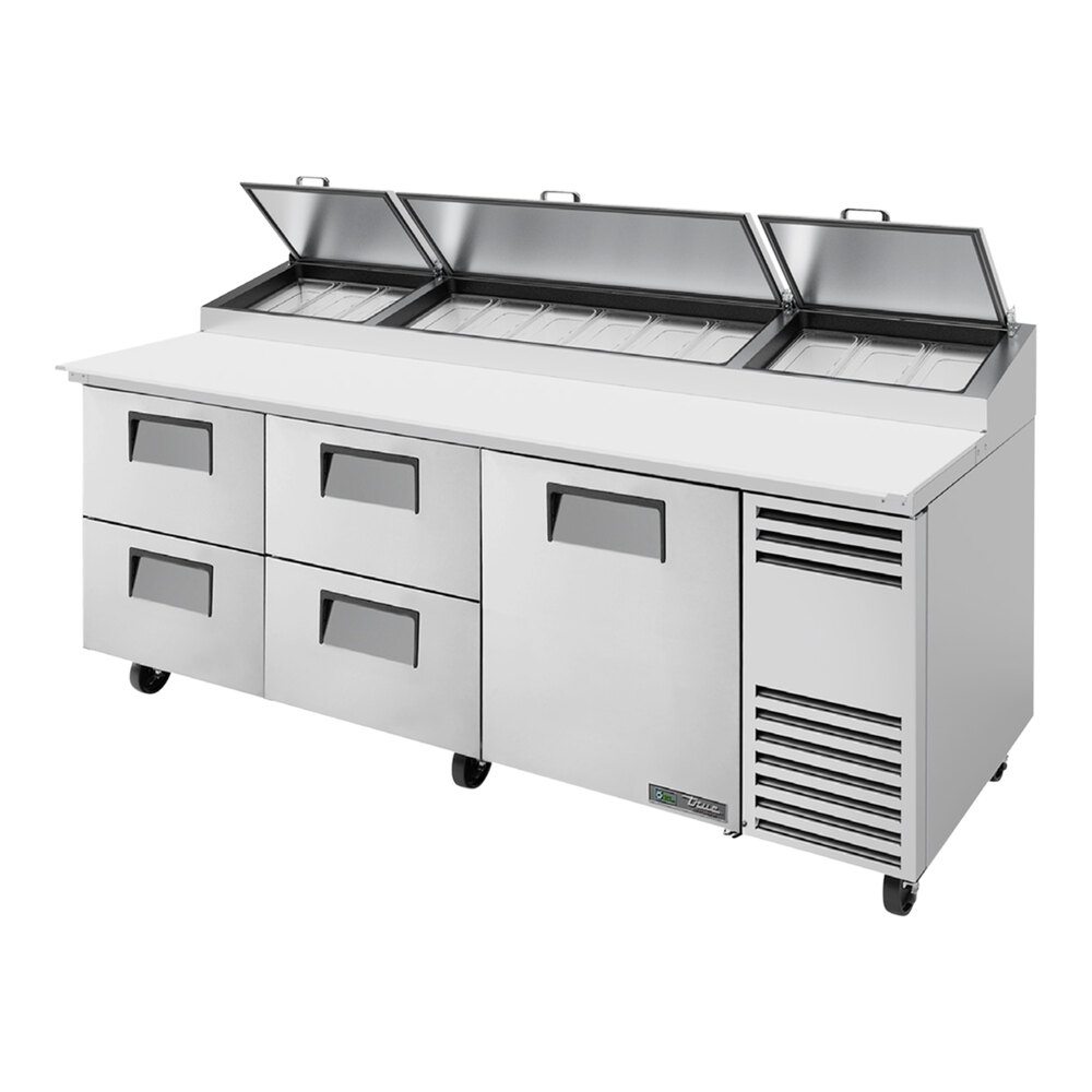 True TPP-AT2-93D-4-HC 93 1/2" Refrigerated Pizza Prep Table with Four ...