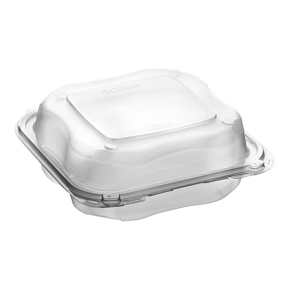 Genpak Clover 8" x 8" x 3" Microwavable 3-Compartment Clear Plastic ...