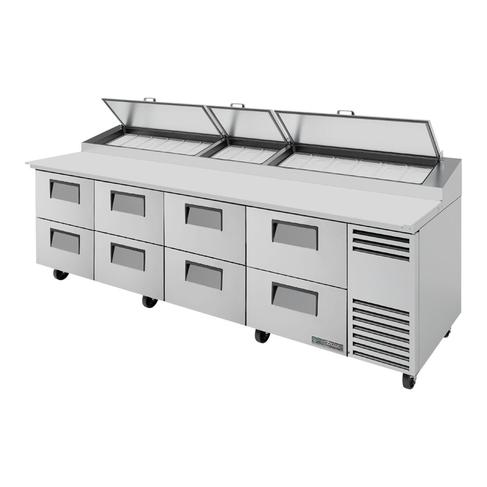 True TPP-AT-119D-8-HC 119 1/4" Refrigerated Pizza Prep Table with Eight ...