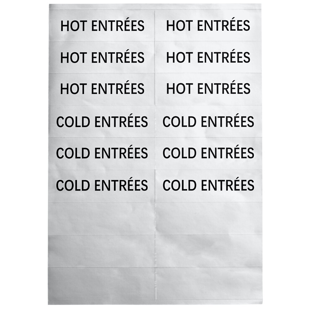 Choice Hot / Cold Entrees Adhesive Label Sheets for Front-Loading Pan ...