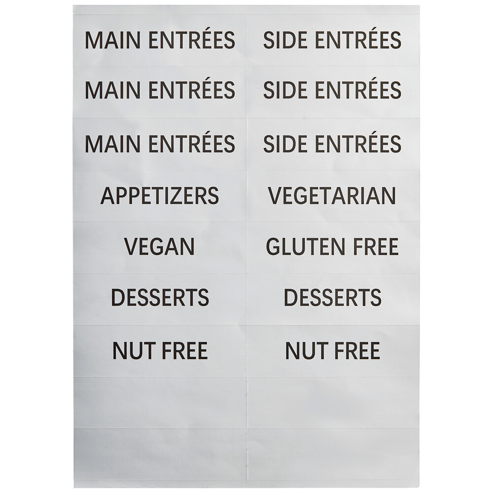 Choice Meal Type Adhesive Label Sheets for Front-Loading Pan Carriers ...