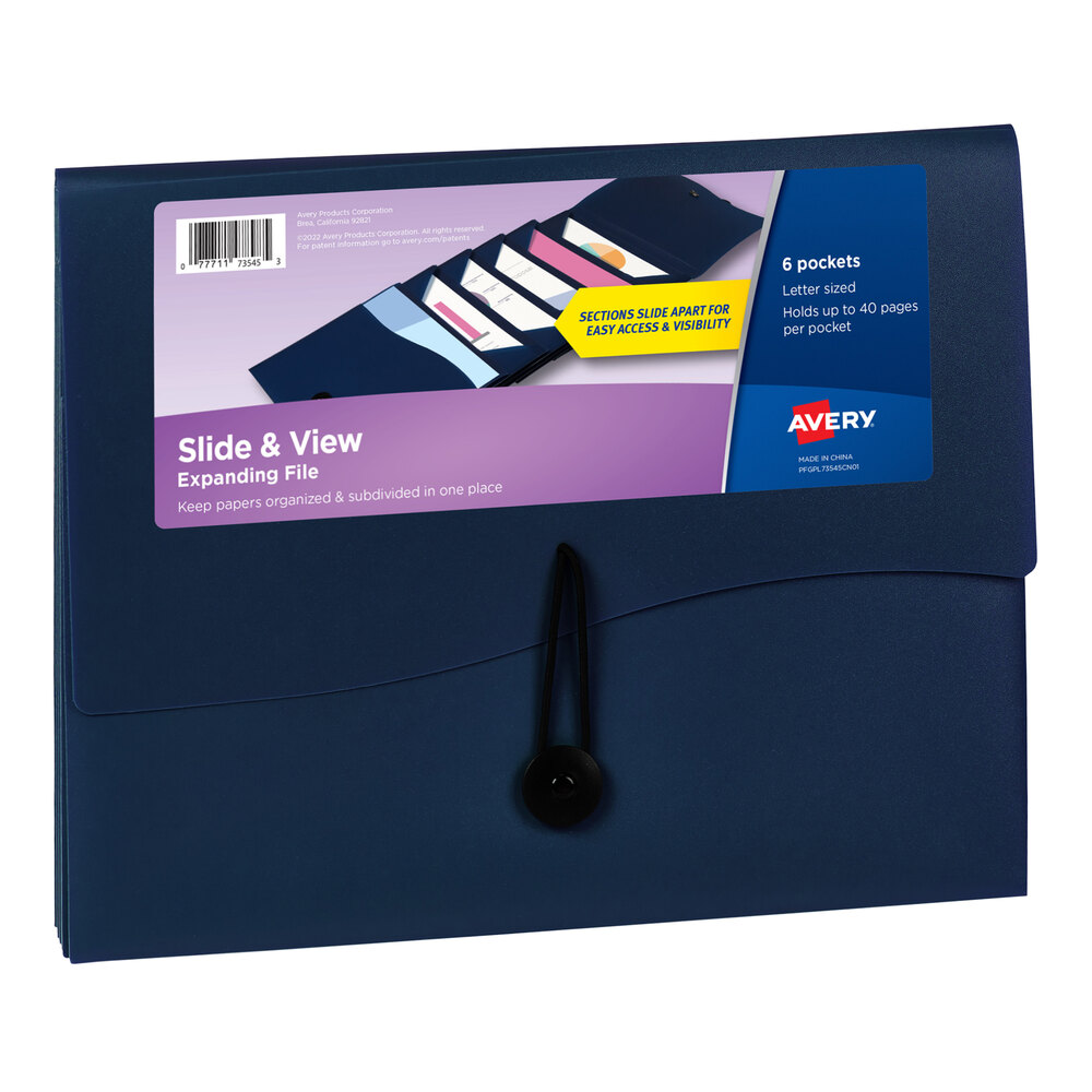 Avery® 11 11/16" x 9 3/16" Slide and View Navy Expanding File Folder ...