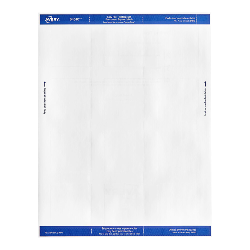 Avery® 2" x 2" Square White Waterproof Easy Peel Permanent Printable ...