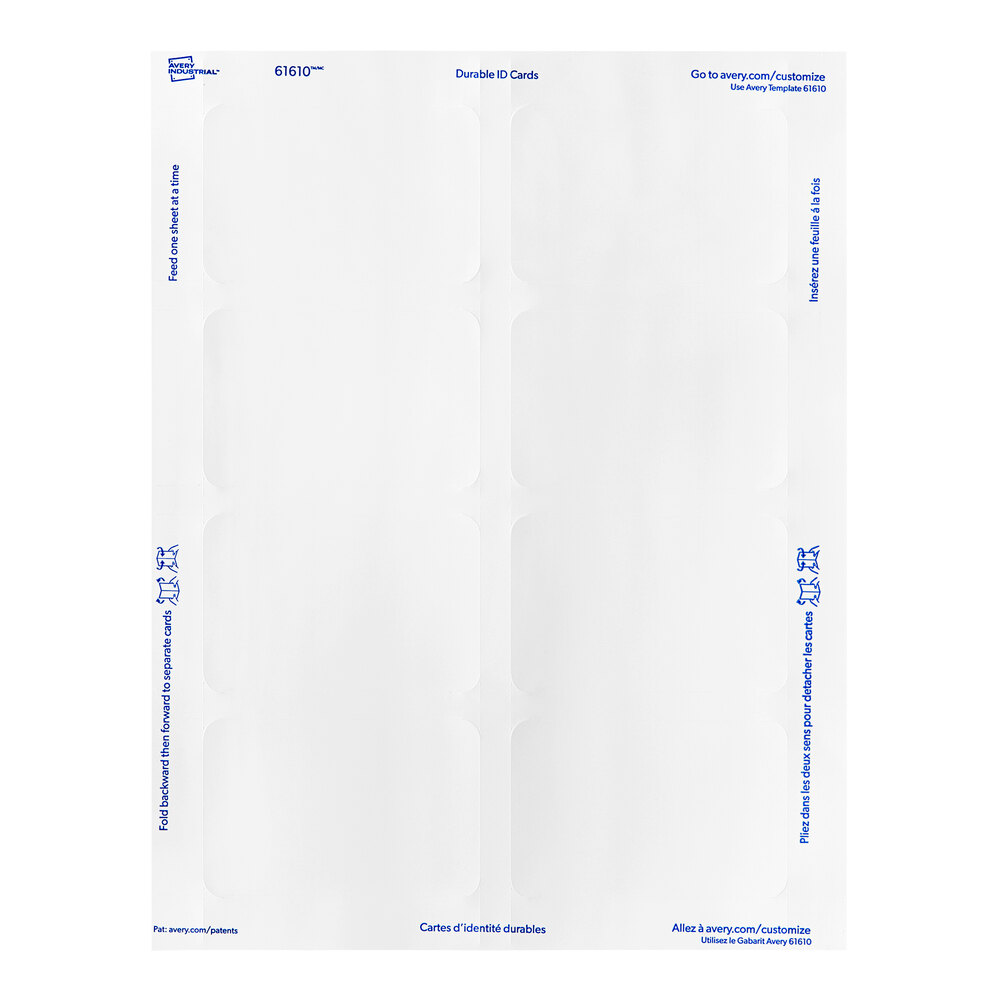Avery® 2 1/8" x 3 3/8" Blank White Double-Sided Laser Printable ID Card ...