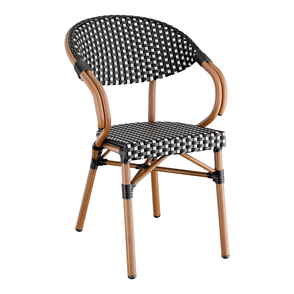 Lancaster Table & Seating Bistro Black and White Checkered Weave Rattan ...