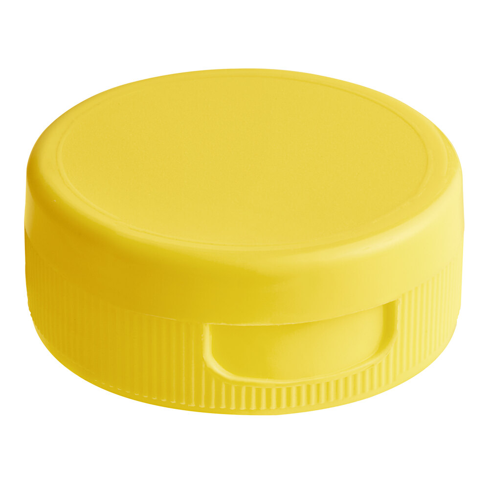 38/400 Yellow Plastic Flip Top Lid with Pressure Sensitive Liner - 100/Pack