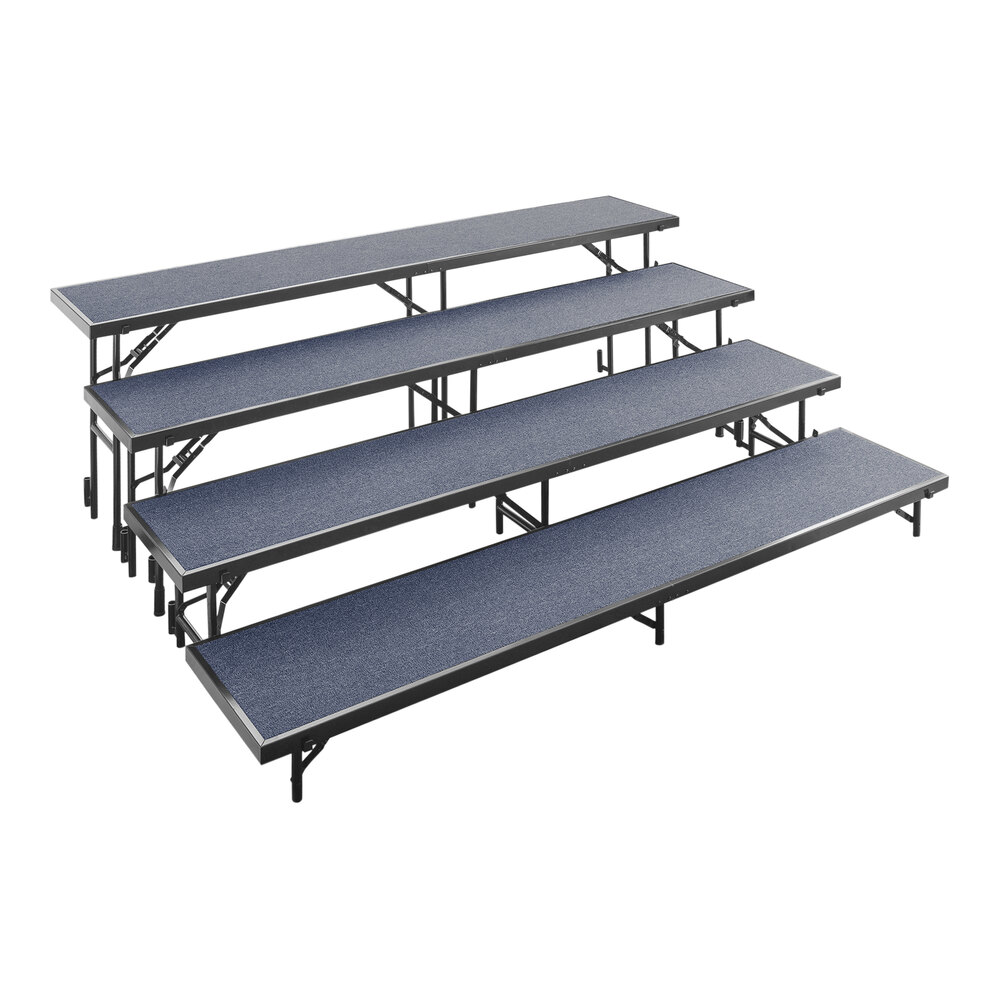 National Public Seating 72" x 96" 4-Level Blue Carpet Straight Choral Riser