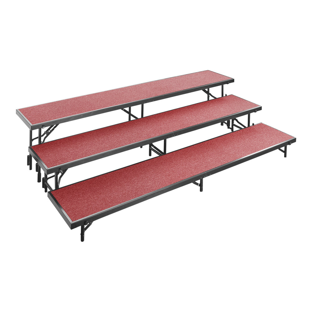 National Public Seating 54" x 96" 3-Level Red Carpet Straight Choral Riser