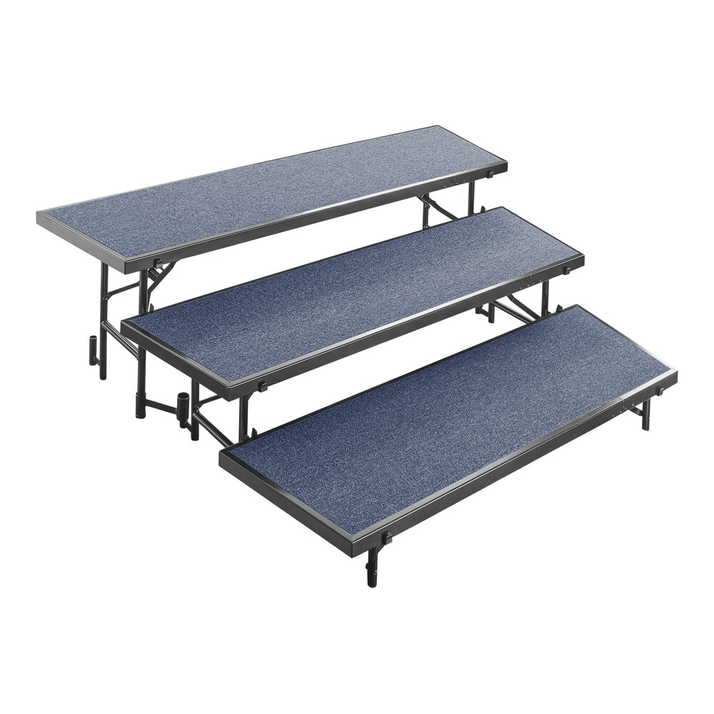 National Public Seating 54" x 60" 3-Level Blue Carpet Tapered Choral Riser