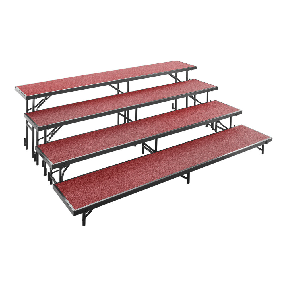 National Public Seating 72" x 96" 4-Level Red Carpet Straight Choral Riser