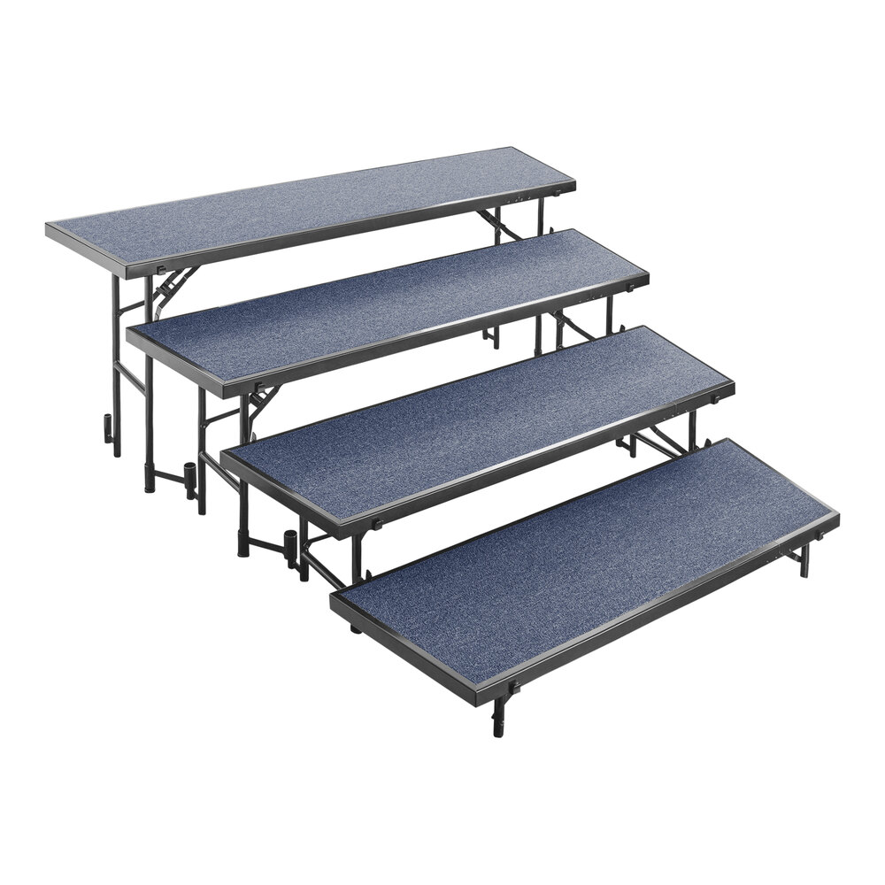 National Public Seating 72" x 60" 4-Level Blue Carpet Tapered Choral Riser