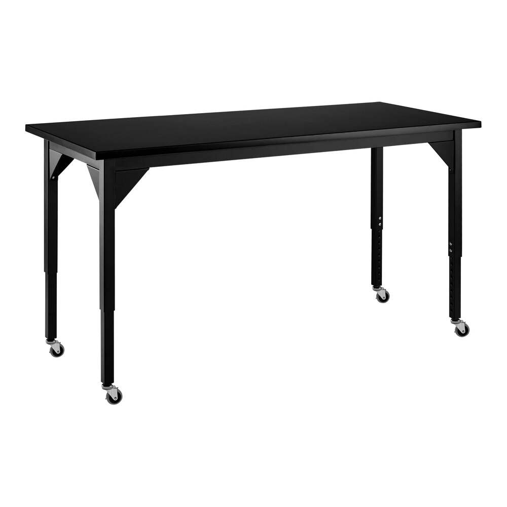National Public Seating 30" x 72" Height Adjustable Black Steel Science Lab Table with Trespa ...