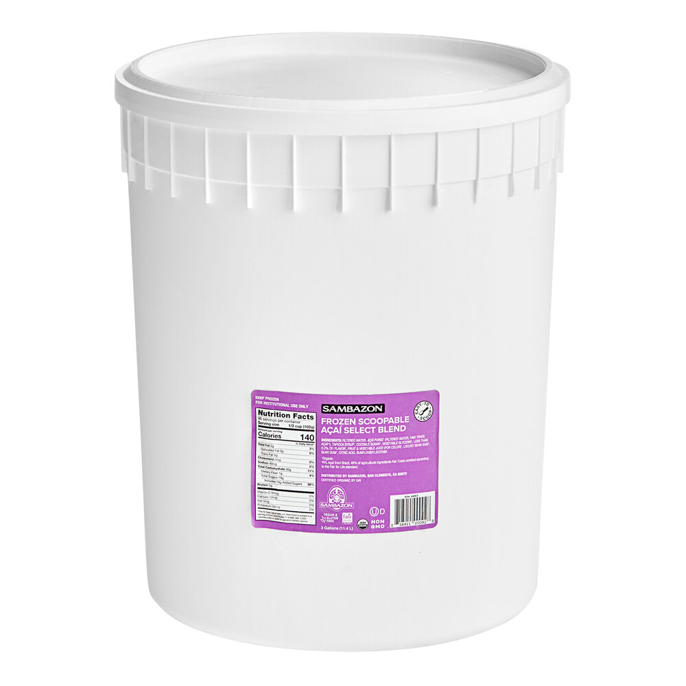 Sambazon Organic Acai Select Blend Sorbet with Coconut Sugar 3 Gallon