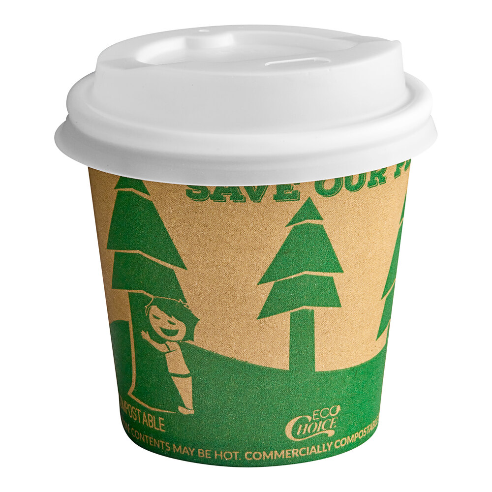 EcoChoice 4 oz. Kraft Tree Print Hot Cup and Lid - 100/Case