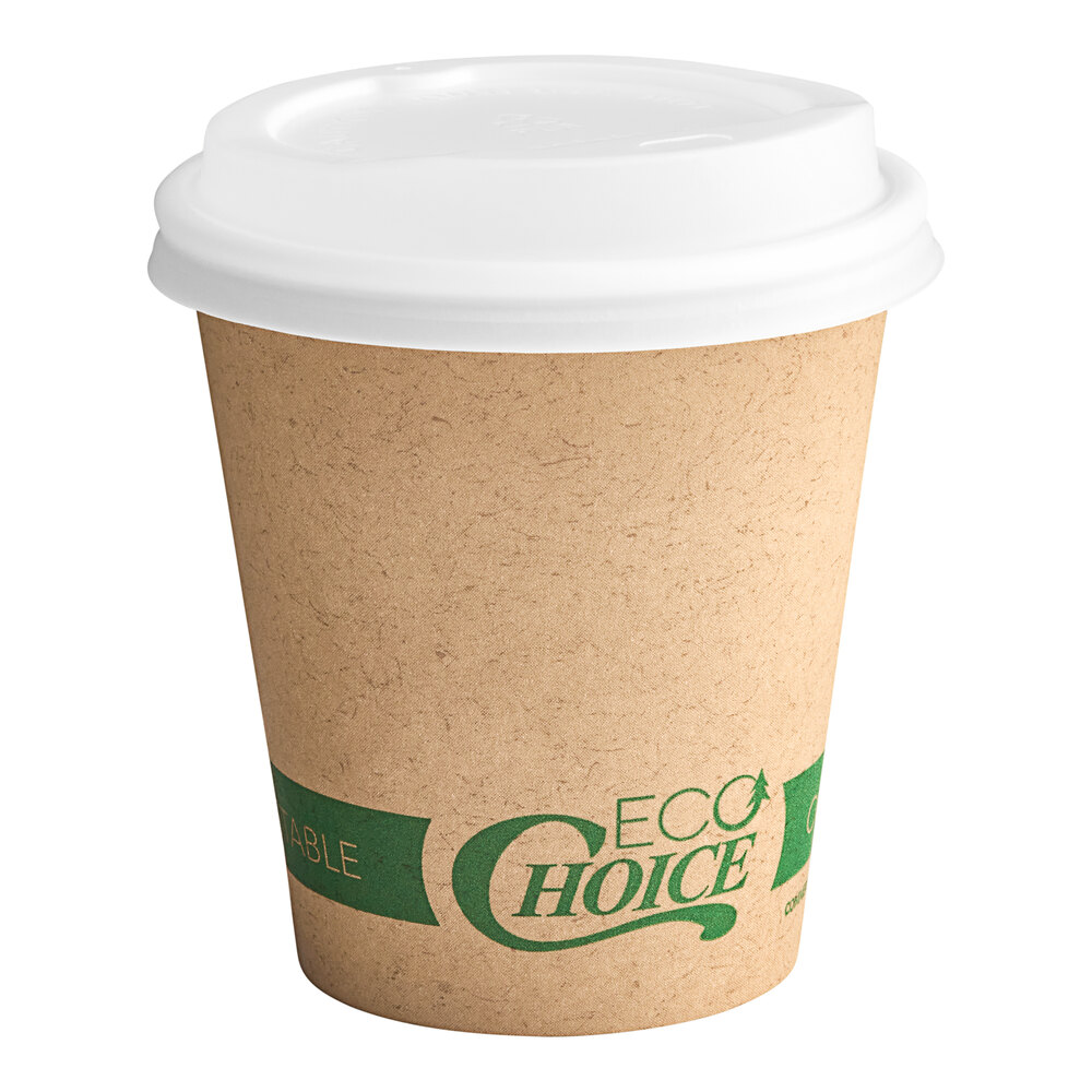 EcoChoice 10 oz. Kraft Compostable Paper Hot Cup and PLA Lid - 50/Case