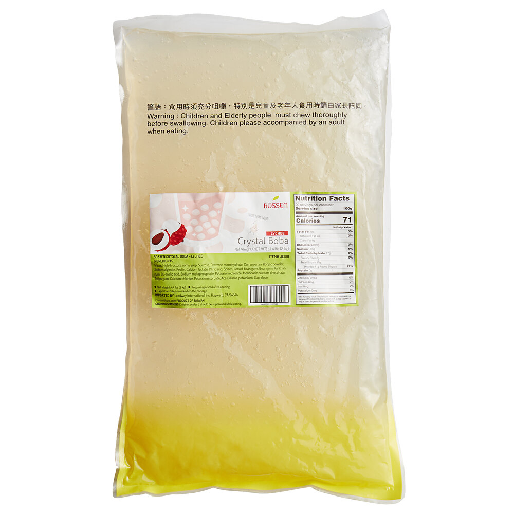 Bossen Lychee Crystal Boba in Syrup 4.4 lb. - 6/Case
