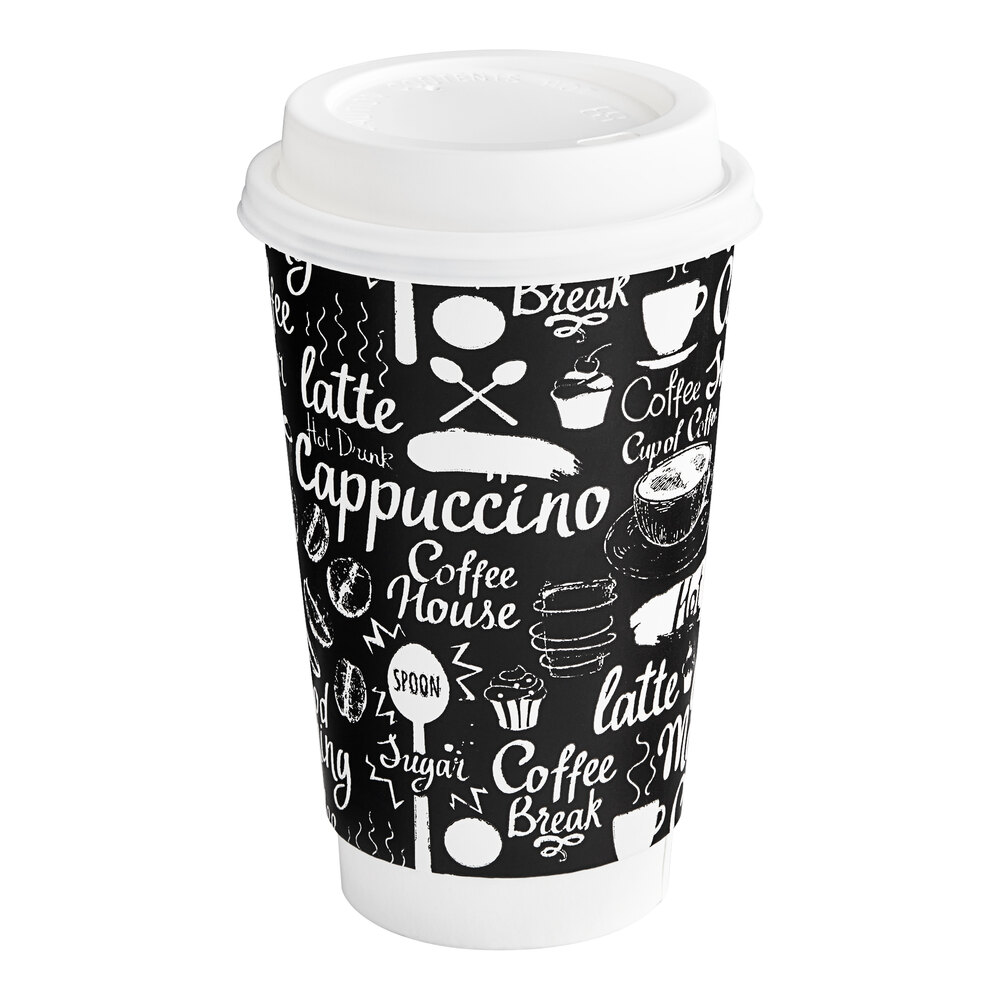 Choice 16 oz. Smooth Double Wall Coffee Break Print Paper Hot Cup and ...