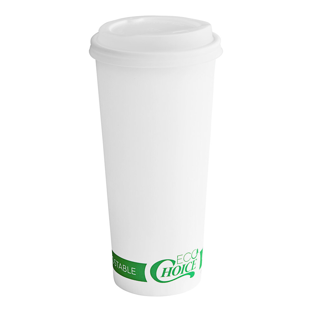 EcoChoice 24 oz. White Compostable Paper Hot Cup and PLA Lid - 50/Case