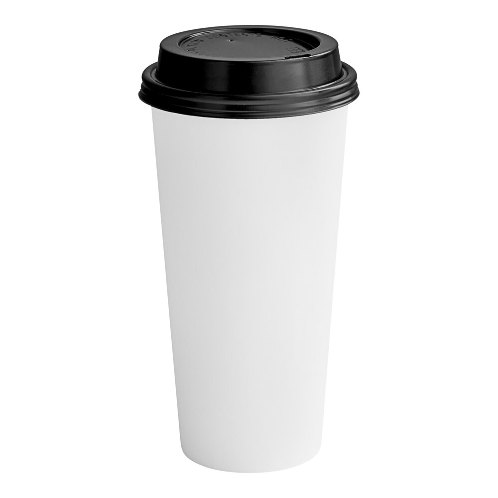Choice 24 oz. White Poly Paper Hot Cup and Lid - 100/Case
