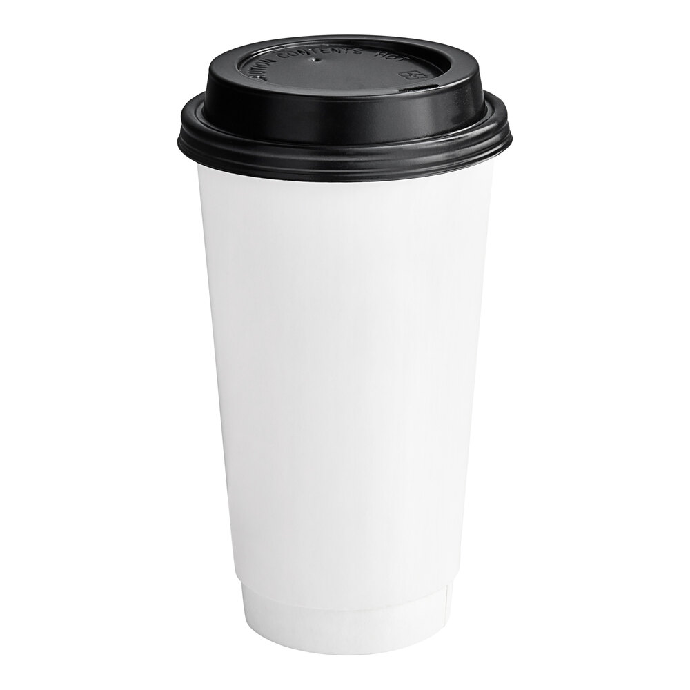 Choice 20 oz. Smooth Double Wall White Paper Hot Cup and Lid - 100/Case