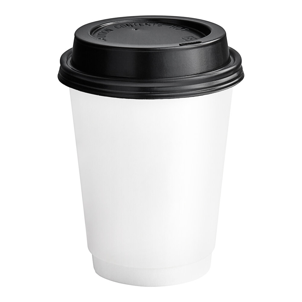 Choice 12 oz. Smooth Double Wall White Paper Hot Cup and Lid - 100/Case