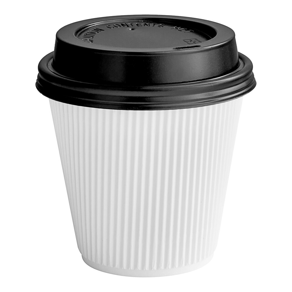 Choice 8 oz. Double Wall Ripple White Paper Hot Cup and Black Lid - 100 ...
