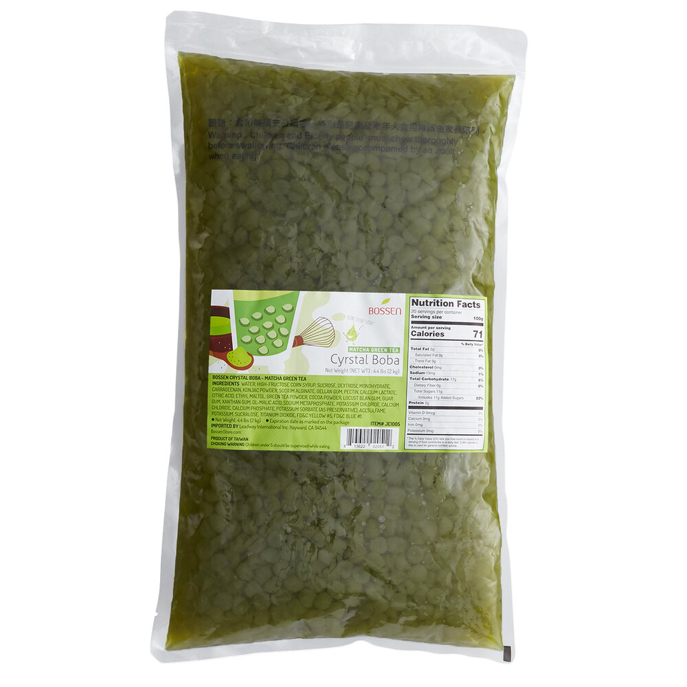 Bossen Matcha Crystal Boba in Syrup 4.4 lb. - 6/Case