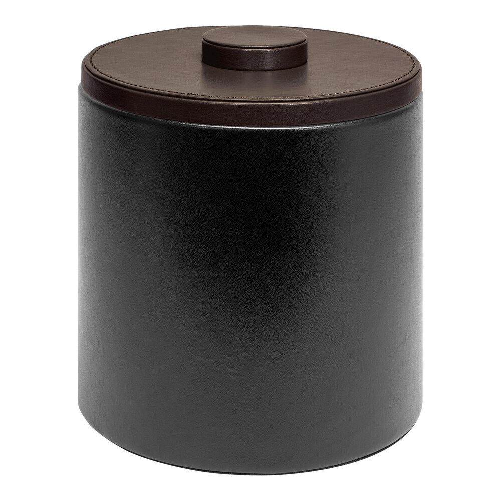room360 London 3.5 Qt. Black Faux Leather Ice Bucket with Brown Lid ...