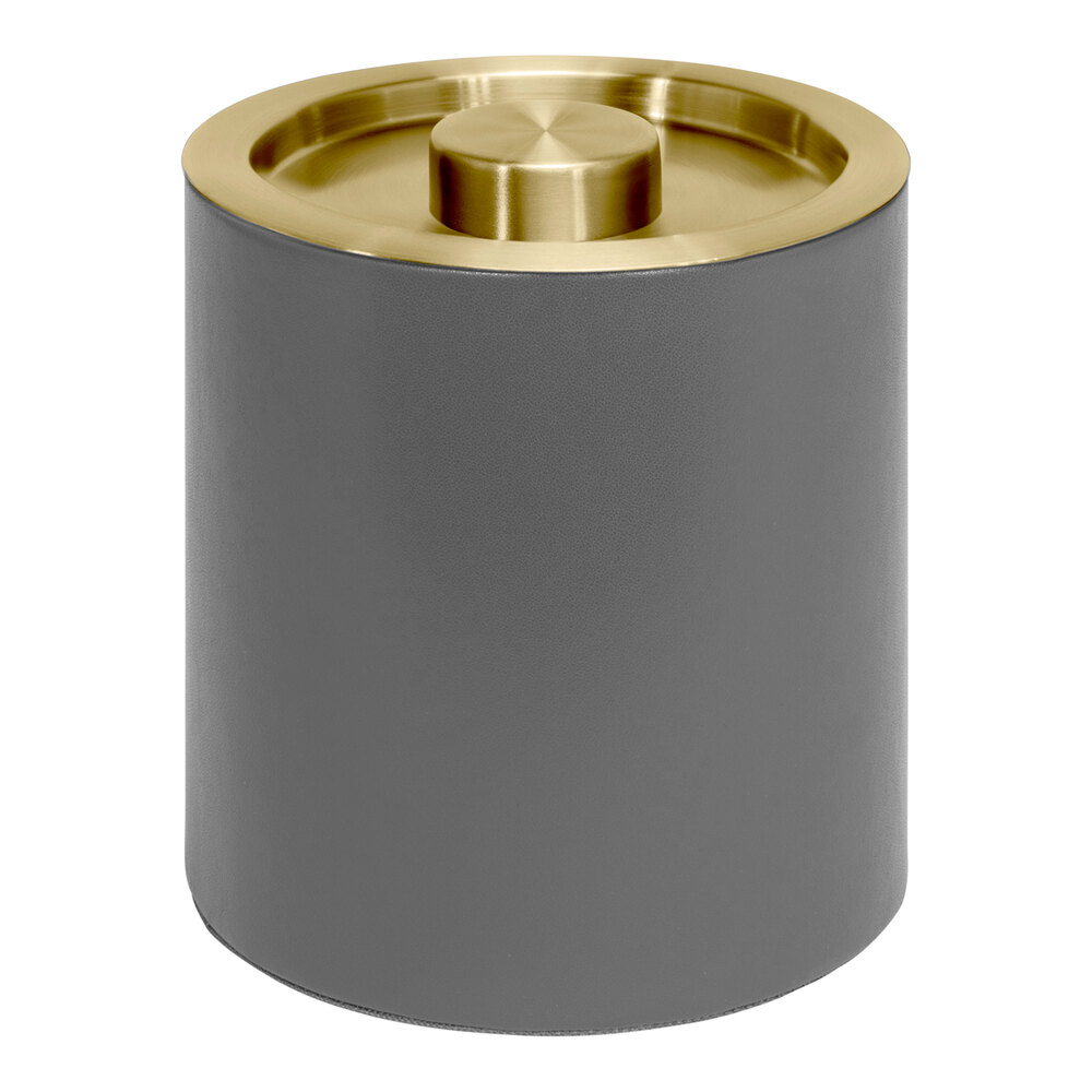 room360 London 2 Qt. Smoke Faux Leather Ice Bucket with Matte Brass Lid ...