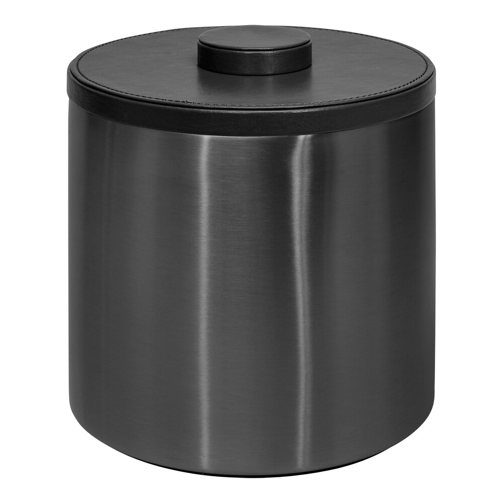 room360 London 3 Qt. Matte Black Stainless Steel Ice Bucket with Faux ...