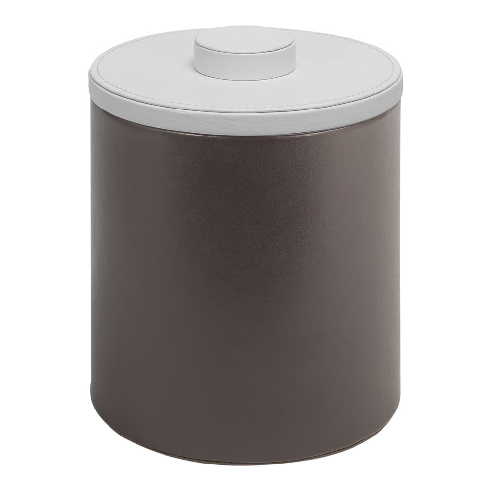 room360 London 2 Qt. Brown Faux Leather Ice Bucket with White Lid ...
