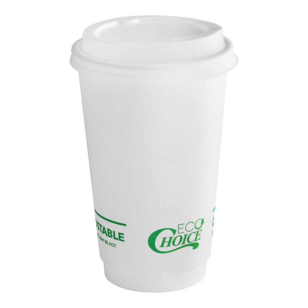 EcoChoice 16 oz. Smooth Double Wall White Compostable Paper Hot Cup and ...